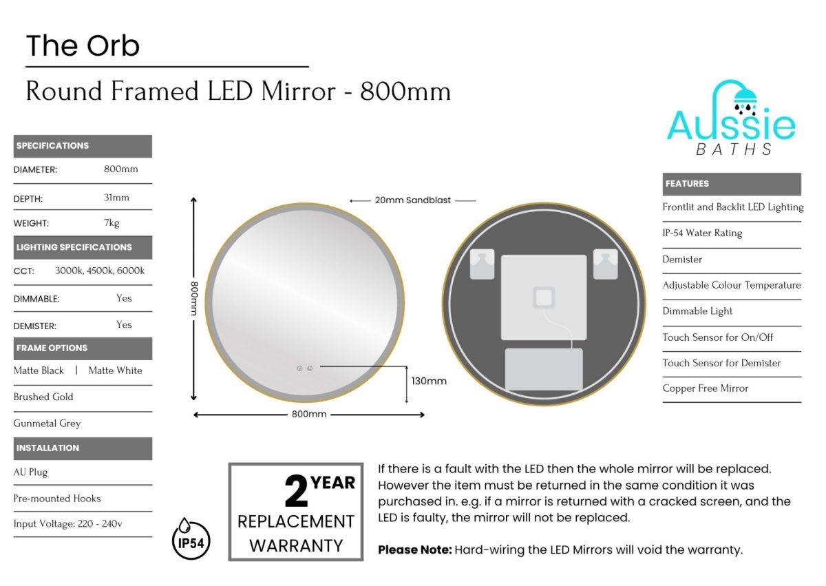The Orb Framed LED Mirror - Aussie Baths